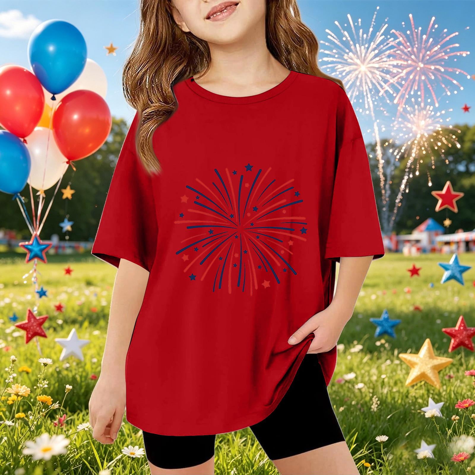 CCRFTGI 4th of July Shirts for Kids Girls Size 10-12 Short Sleeve Happy ...