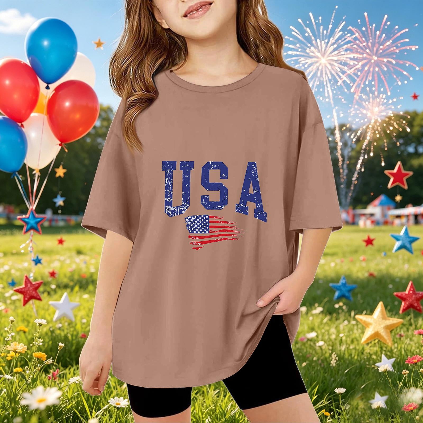 CCRFTGI 4th of July Tops for Child Girls 10-12 Short Sleeve Happy USA ...
