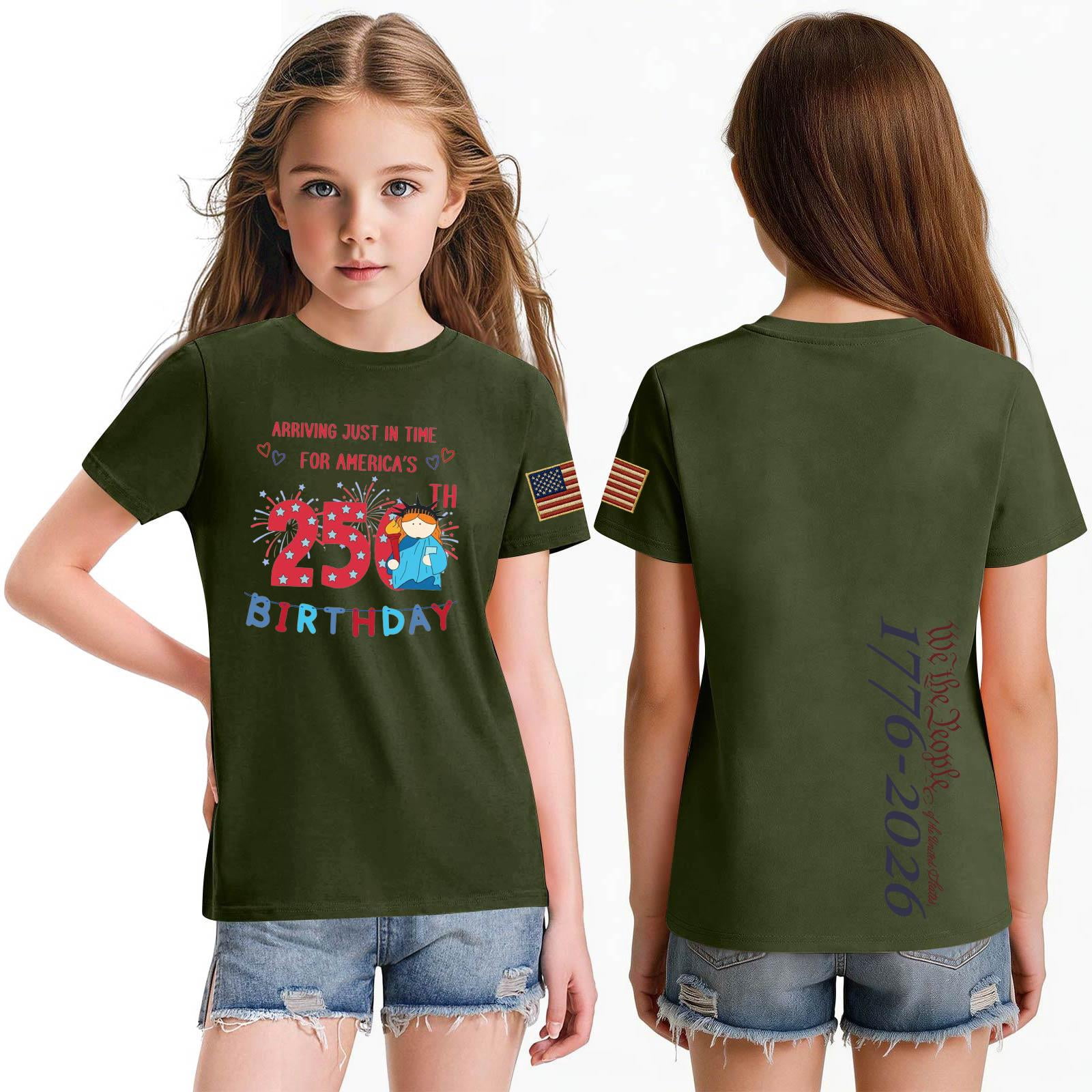 CCRFTGI 4th of July Tops for Child Girls Size 10-12 Short Sleeve Happy ...