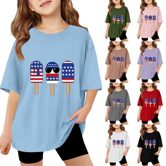 CCRFTGI American 4th of July Shirts for Kids Girls Size 7 Short Sleeve ...