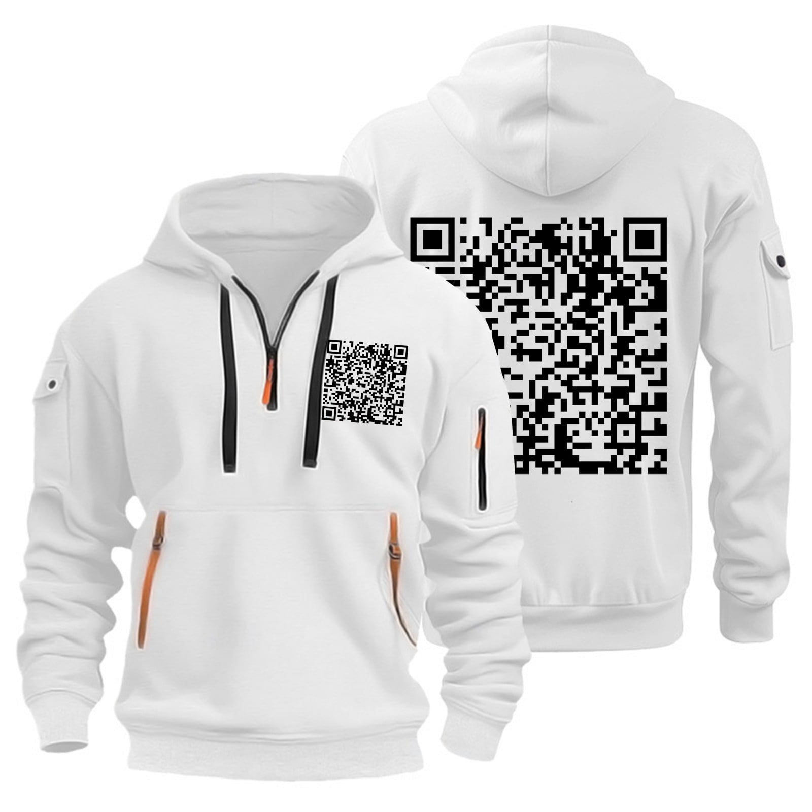 Ccrftgi Big And Tall Hoodies For Men Qr Code 14 Zip Hoodie Joke Funny Qr Scan Code Hooded