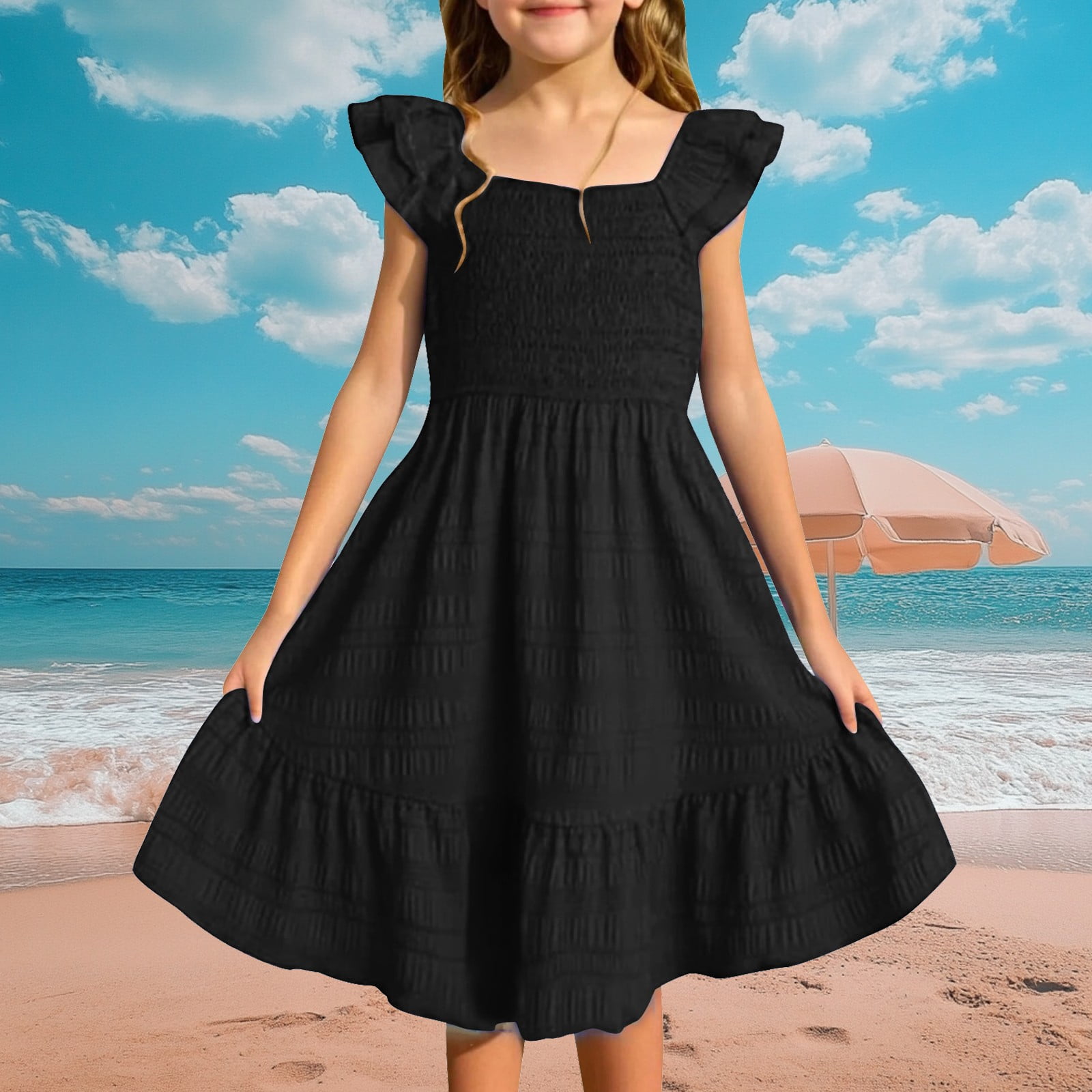 CCRFTGI Black Dress for Girls Size 11-12 Cute Ruffle Sleeve Dress ...