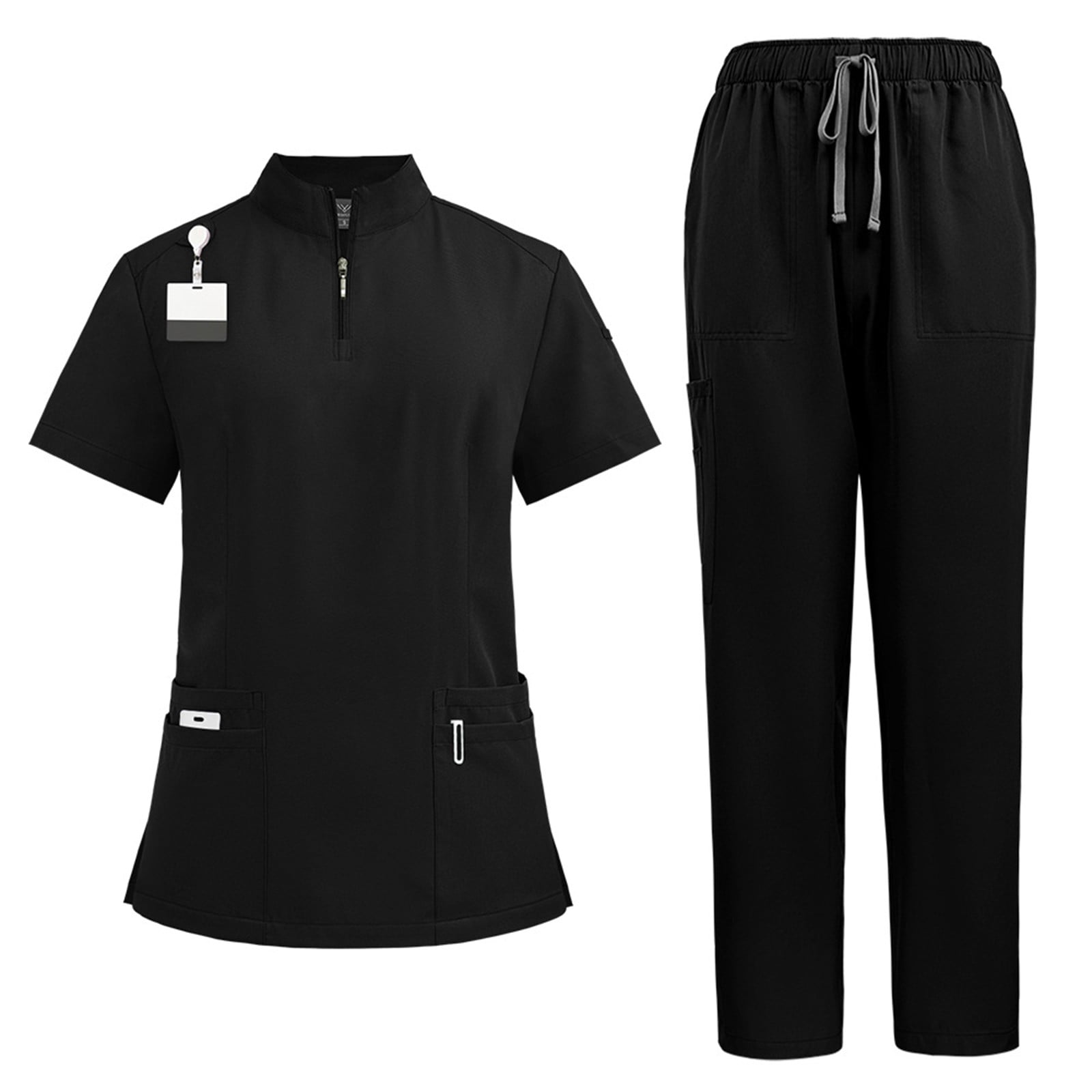 CCRFTGI Black Scrubs Sets for Women Plus Size Medical Uniforms Stretchy ...