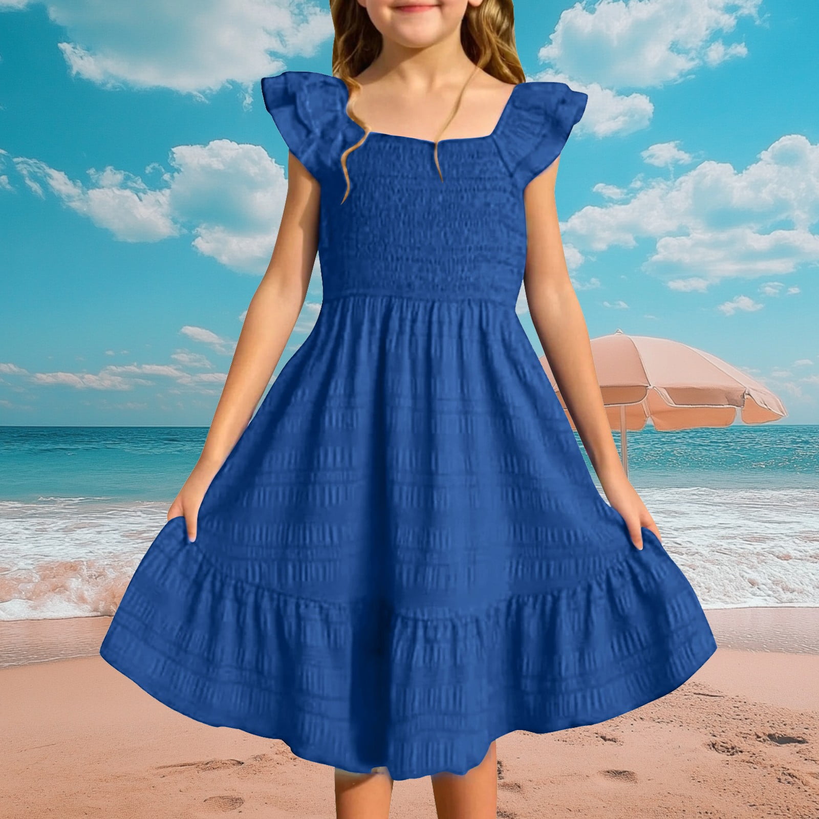 CCRFTGI Blue Tween Dresses Size 7-8 Back To School Ruffle Sleeve Dress ...