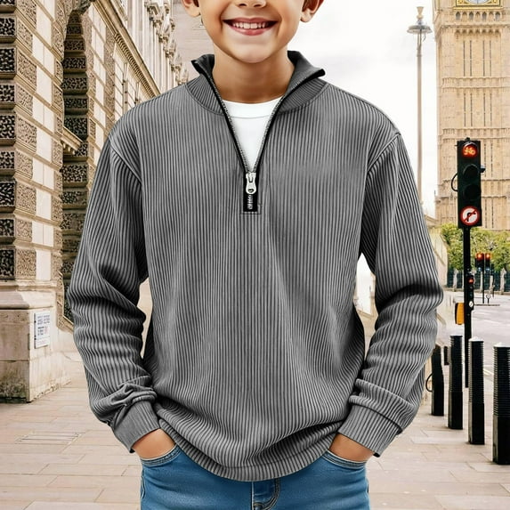 CCRFTGI Boys Long Sleeve Shirts Quarter Zip Quilted Sweatshirt Casual ...