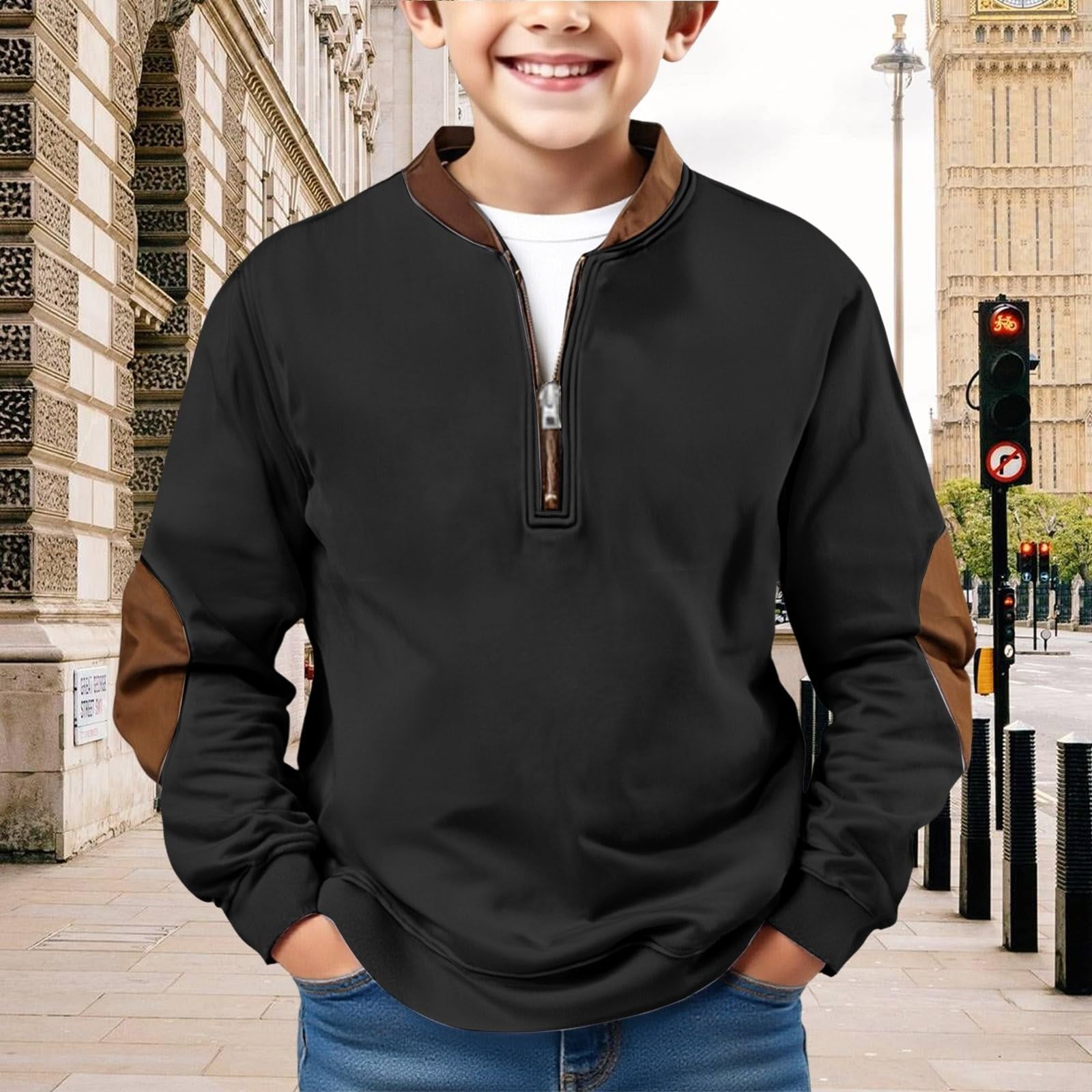 CCRFTGI Boys Quarter Zip Pullover Casual Long Sleeve Shirt Trendy ...