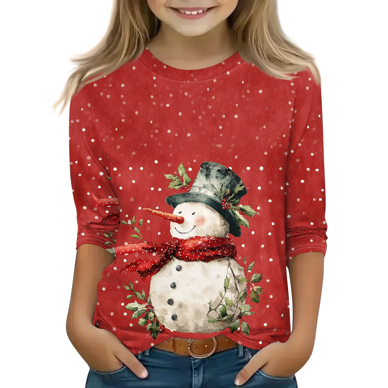 CCRFTGI Christmas Girls 3/4 Sleeve Shirts Fall Cute Shirts Size 10-12 ...