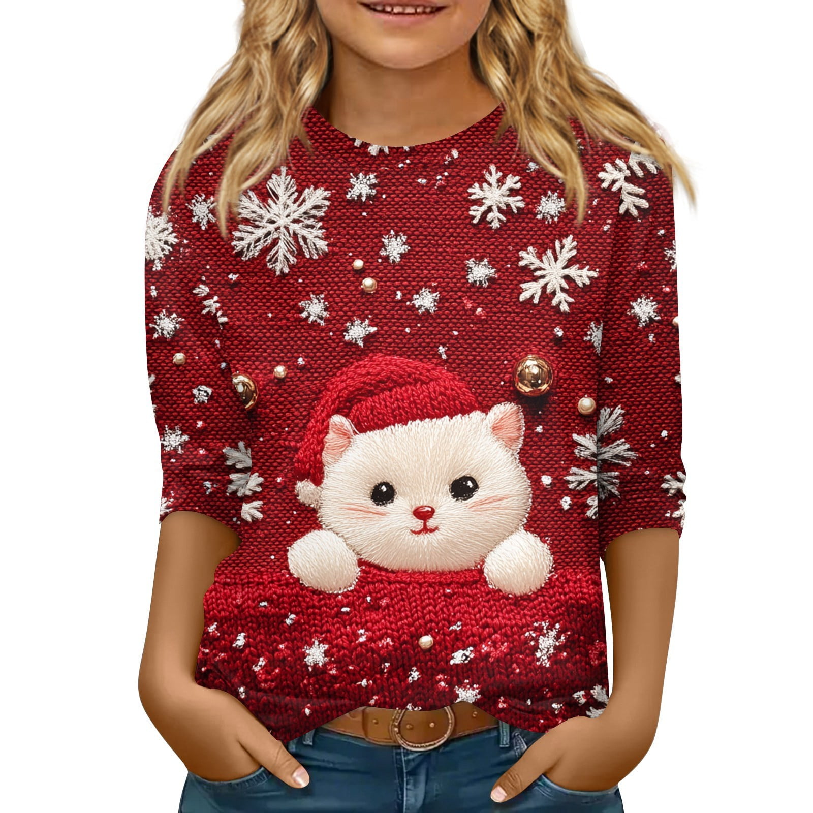 CCRFTGI Christmas Girls 3/4 Sleeve Shirts Fall Hot Pink Shirts Size 9 ...