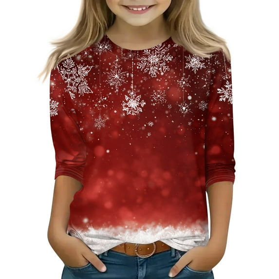 CCRFTGI Christmas Girls Long Sleeve Shirts Cute 3D Shiny Snowflake ...