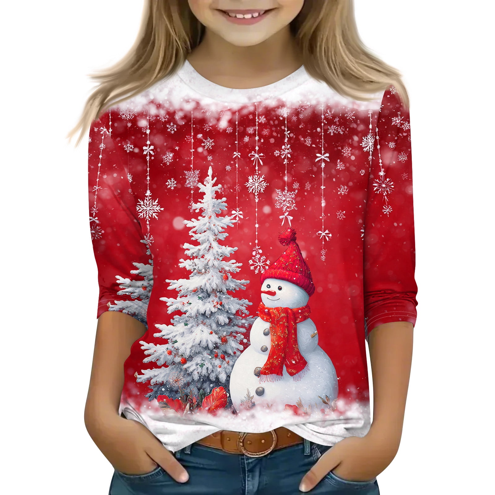 CCRFTGI Christmas Girls Long Sleeve Shirts Cute 3D Xmas Bow Snowflake ...