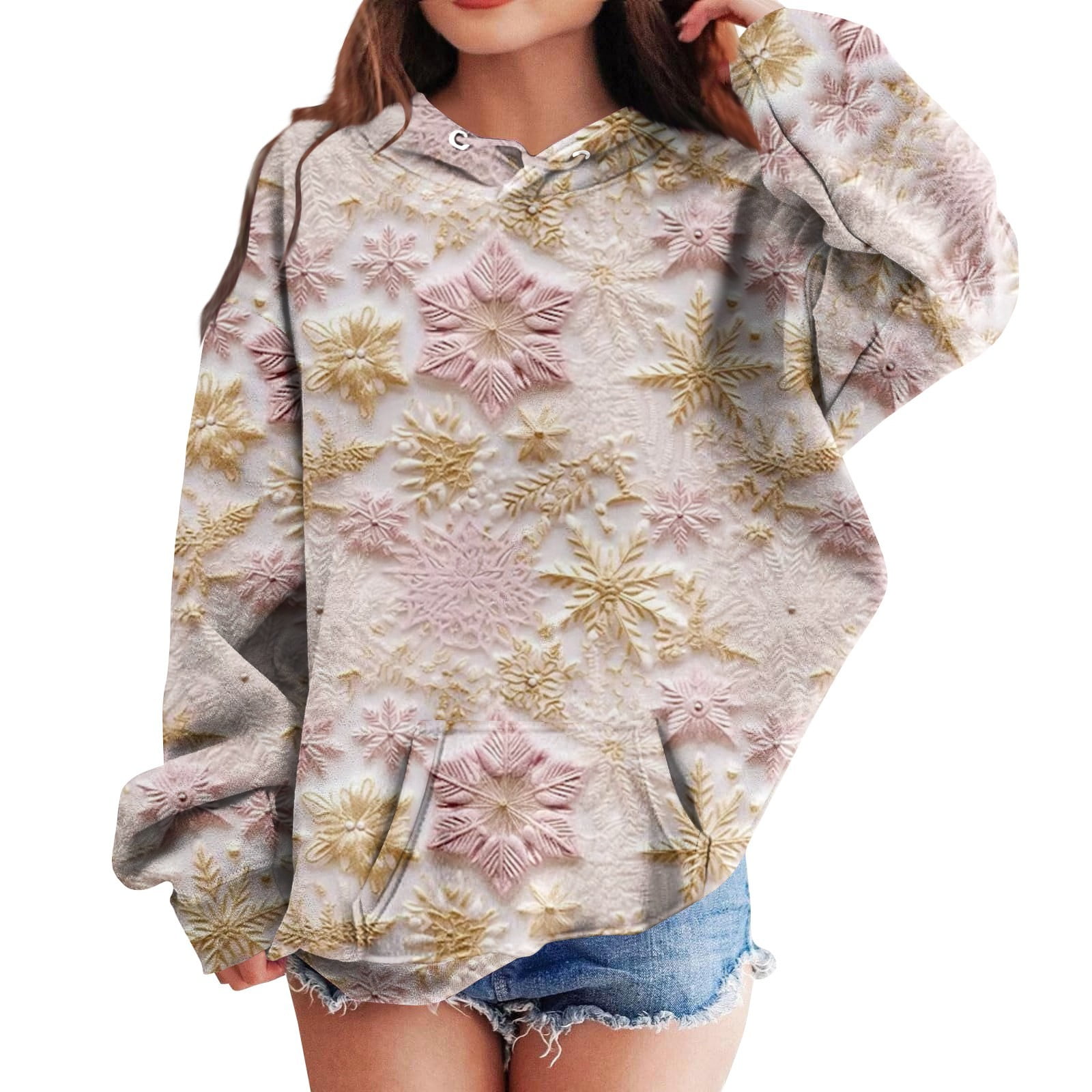 CCRFTGI Christmas Hoodies for Girls Oversized Christmas Snowflake ...