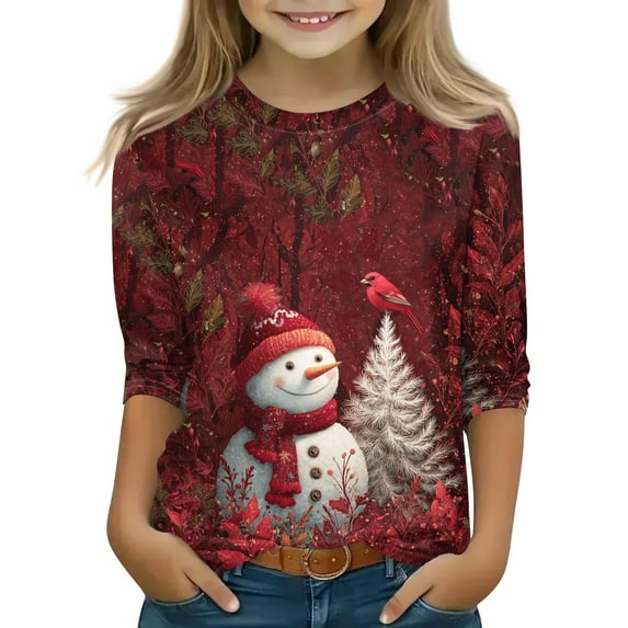 CCRFTGI Christmas Long Sleeve Girls T-Shirts Cute 3D Shiny Xmas Tree ...