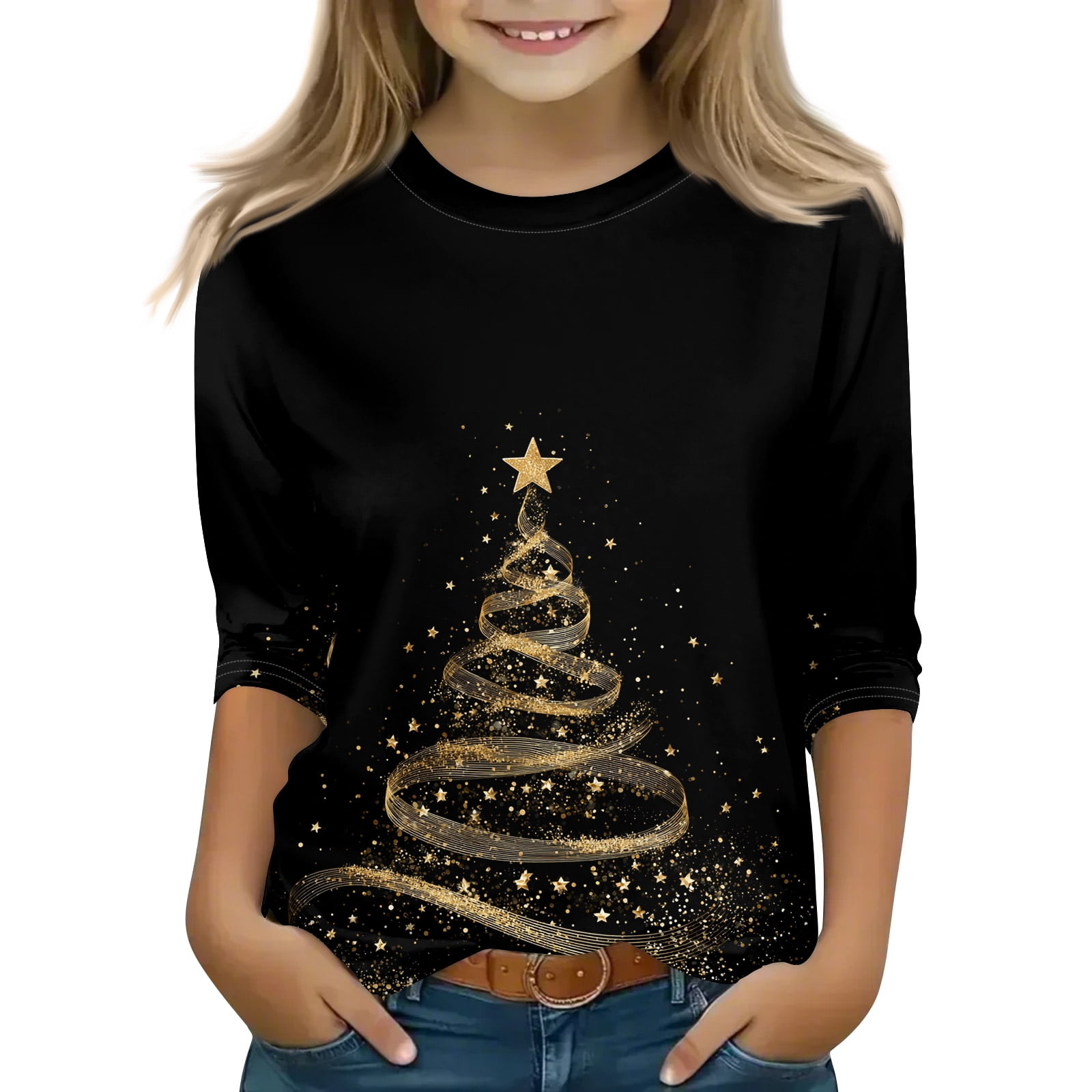 CCRFTGI Christmas Long Sleeve Girls T-Shirts Cute 3D Snowflake Snowman ...
