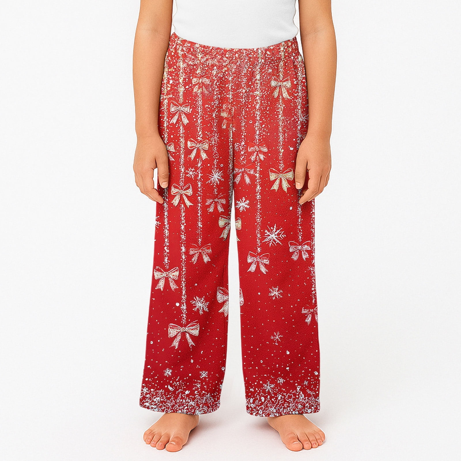 CCRFTGI Christmas Pajama Pants for Girls Boys Flannel Soft Funny Snowflake Print Pj Pants Loose ...