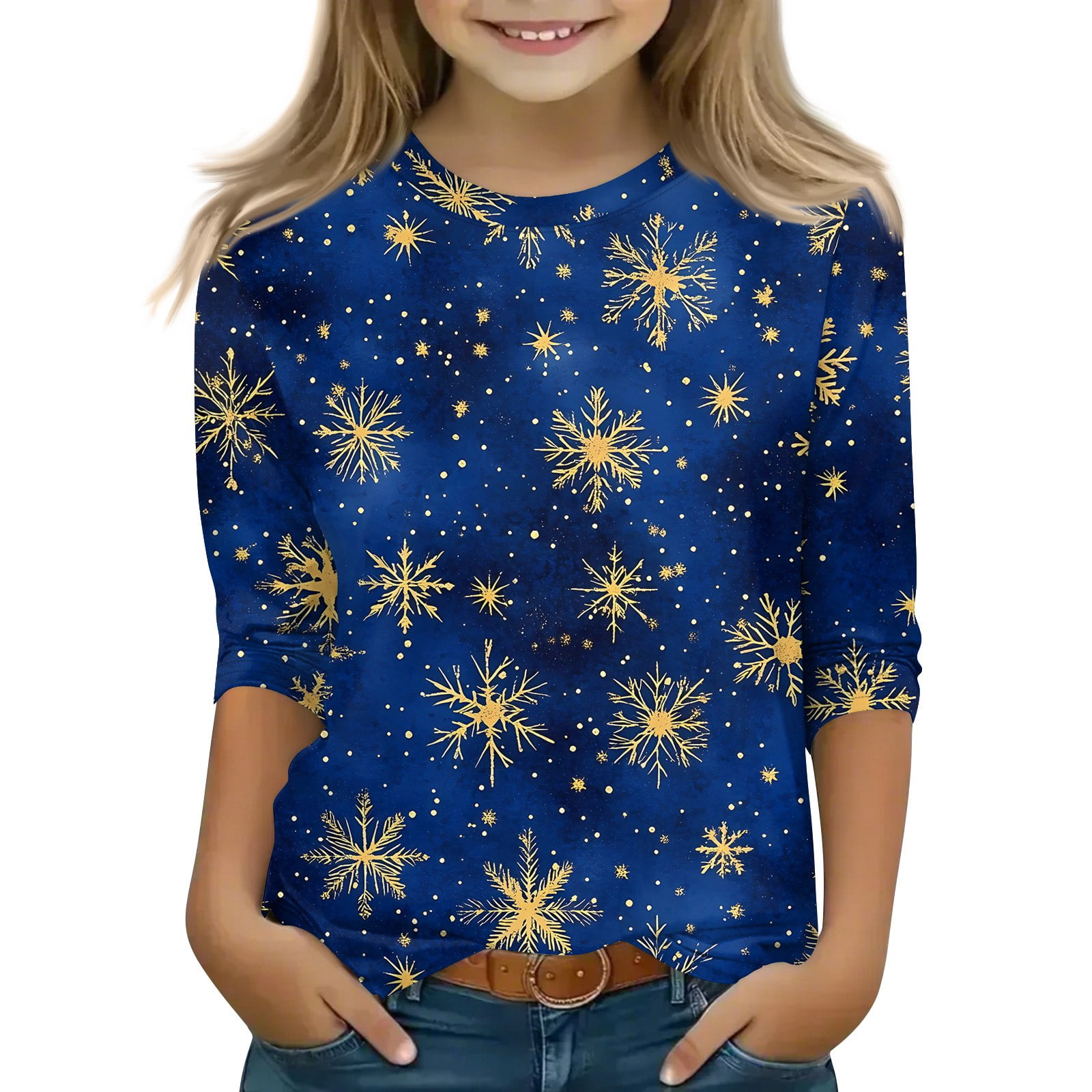 CCRFTGI Christmas Shirts for Girls 7-8 Causal 3/4 Length Sleeve Cute ...