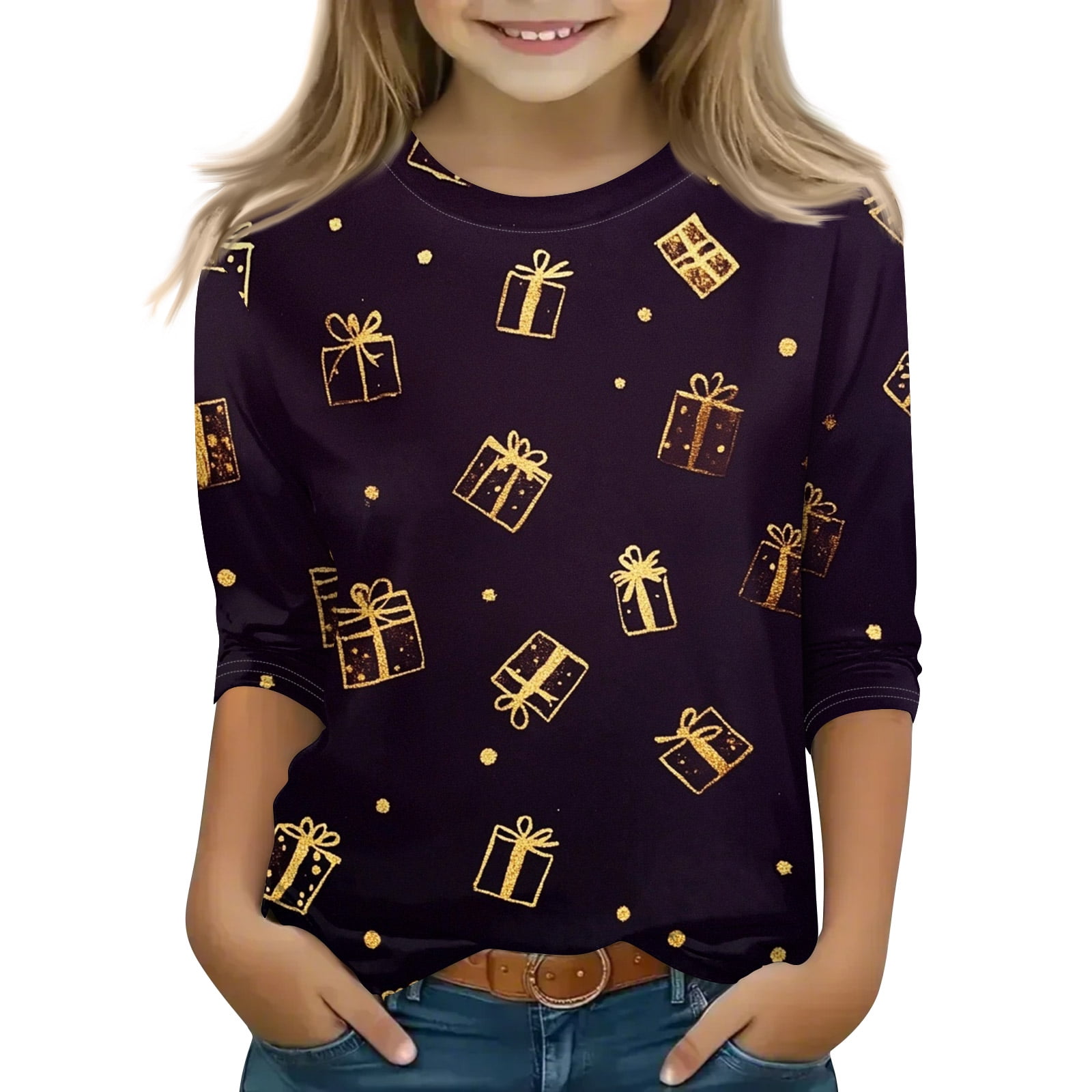 CCRFTGI Christmas Shirts for Girls 3/4 Sleeve Cute Causal Snowflake ...