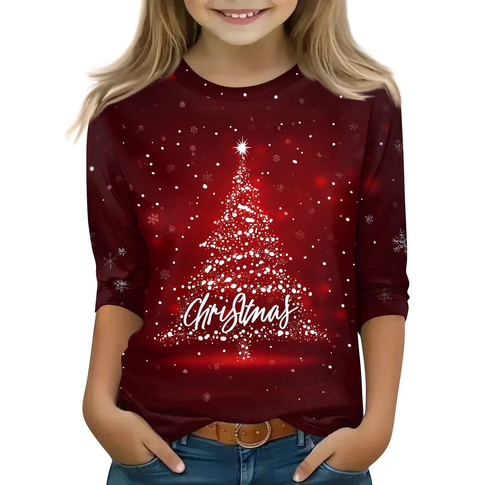 CCRFTGI Christmas Shirts for Girls 7-8 Fashion 3/4 Sleeve Cute Xmas ...