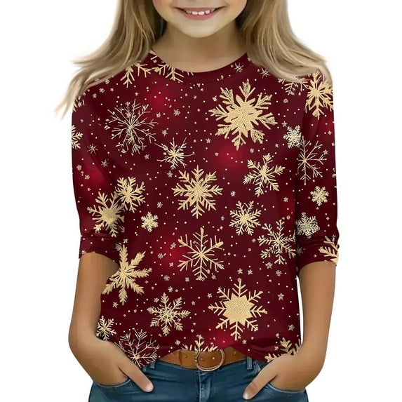 CCRFTGI Christmas Shirts for Girls 7-8 Fashion 3/4 Sleeve Novelty ...