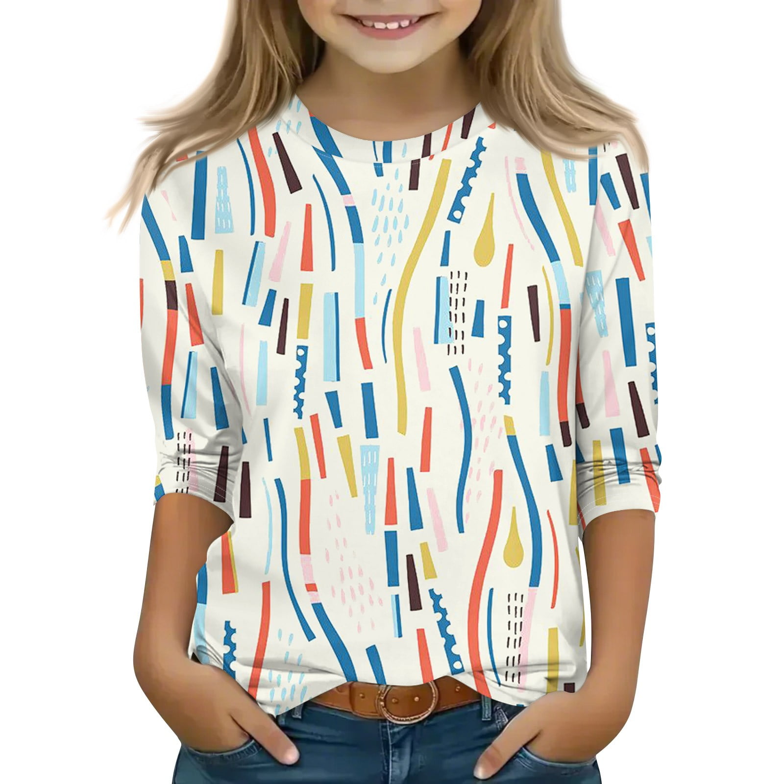 CCRFTGI Clothes Kids Size 5-7 Color Block 3/4 Sleeve Tween Girls Tops ...
