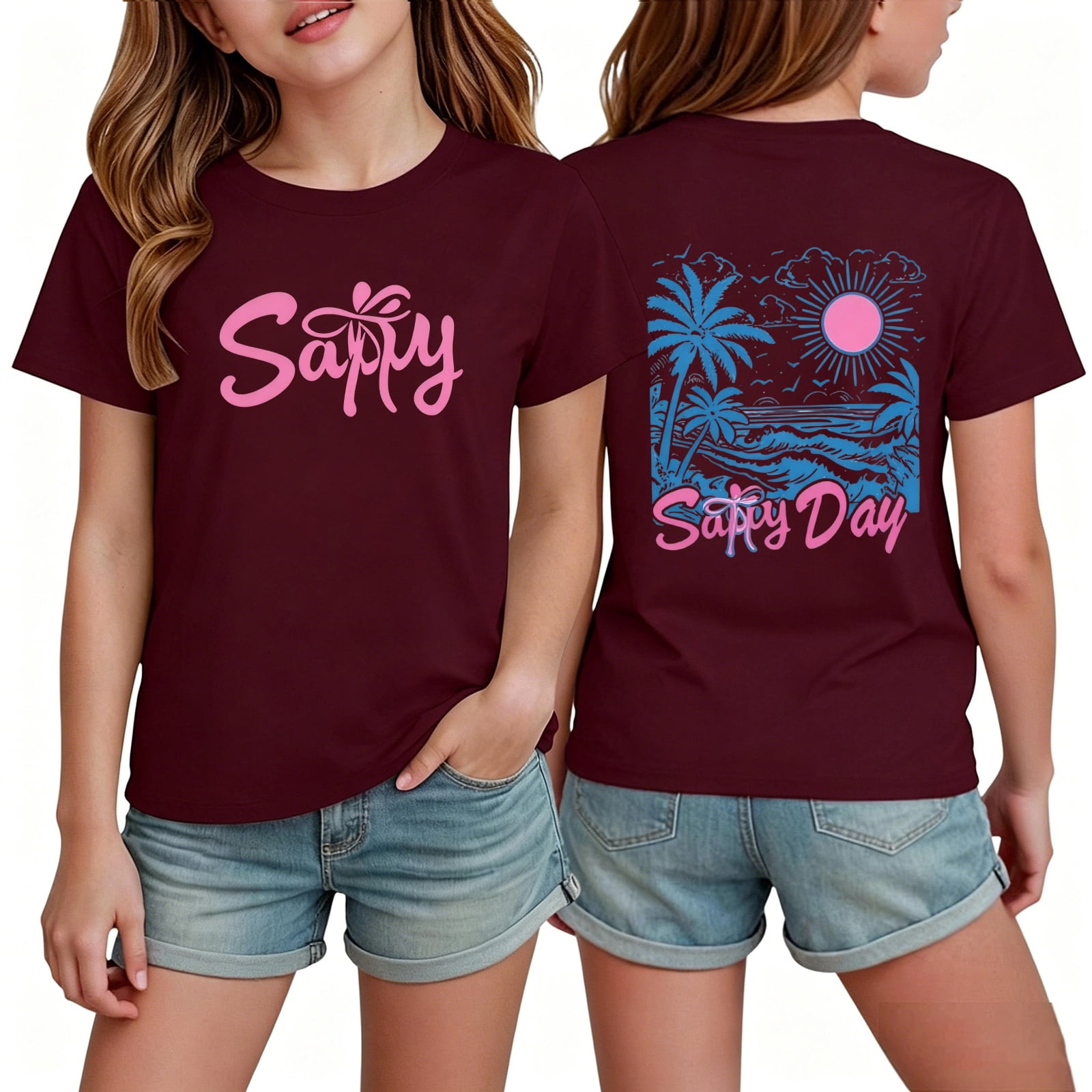 CCRFTGI Cute Shirt for Kids Girls Size 6-7 Hawaiian Tropic Bow Sappy ...