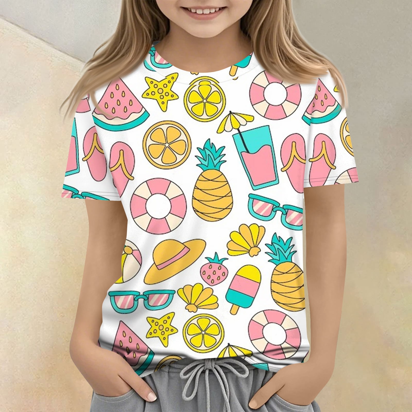 CCRFTGI Cute Tops for Kids Girls Size 7 Summer Short Sleeve Fruit Print ...
