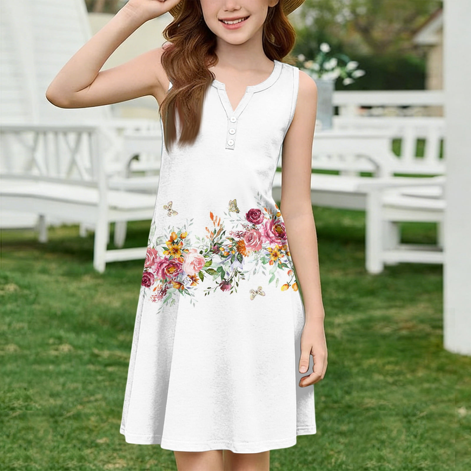 CCRFTGI Dresses for Child Girls Size 7 Funny Beach Floral Print A-Line ...