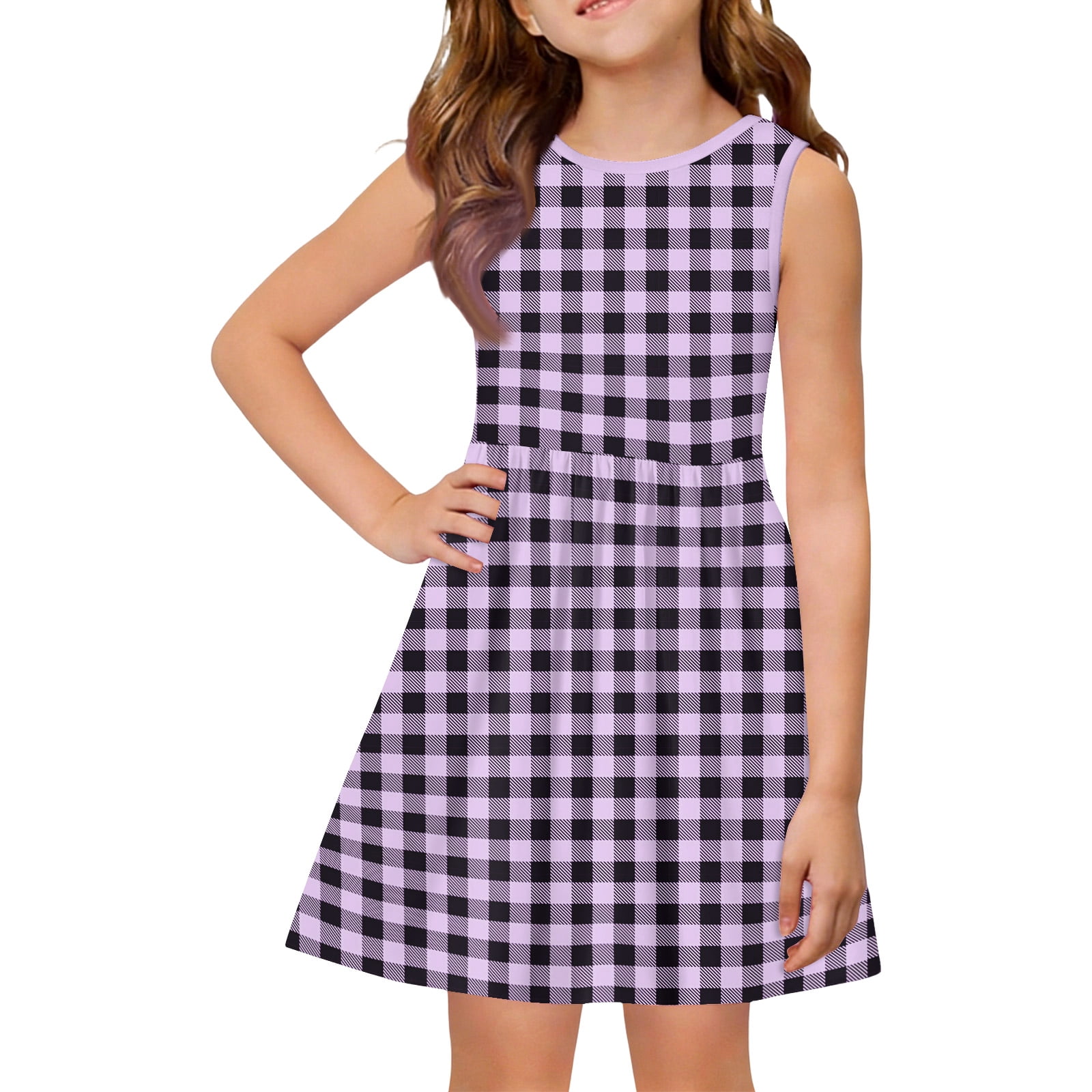 CCRFTGI Dresses for Kids Girls 10-12 A-Line Purple Plaid Dress Party ...
