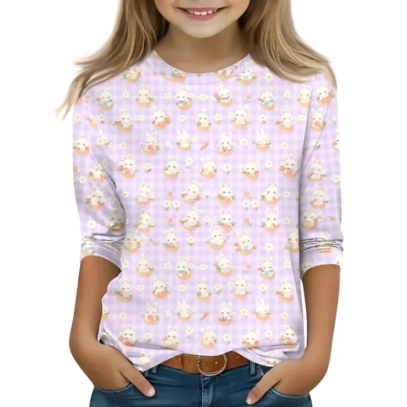 CCRFTGI Easter 3/4 Length Sleeve Girls Tops 10-12 Cute Bunny Rabbit ...