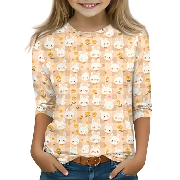 CCRFTGI Easter 3/4 Length Sleeve Girls Tops 10-12 Cute Bunny Rabbit ...