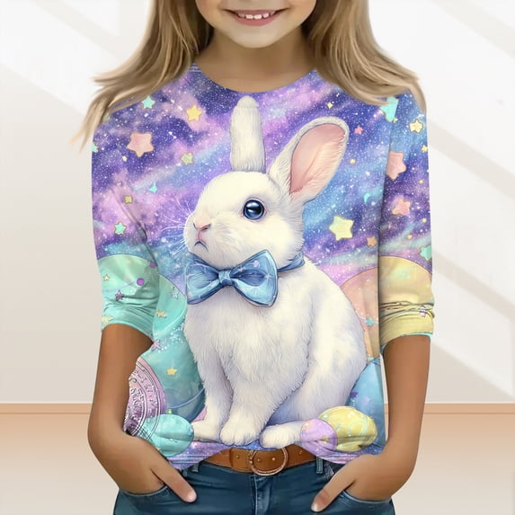 CCRFTGI Easter 3/4 Length Sleeve Girls Tops Size 13-14 Cute Bunny ...
