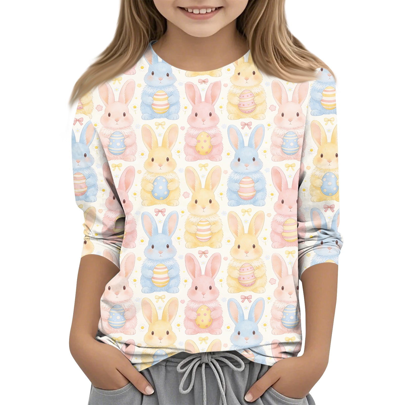 CCRFTGI Easter 3/4 Length Sleeve Shirts for Girls Size 10-12 Cute Bunny ...