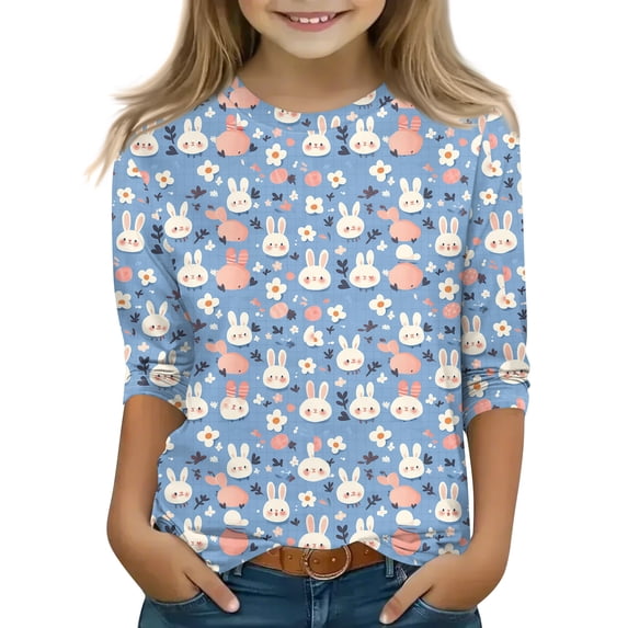 CCRFTGI Easter 3/4 Length Sleeve Shirts for Girls Size 6 Cute Bunny ...