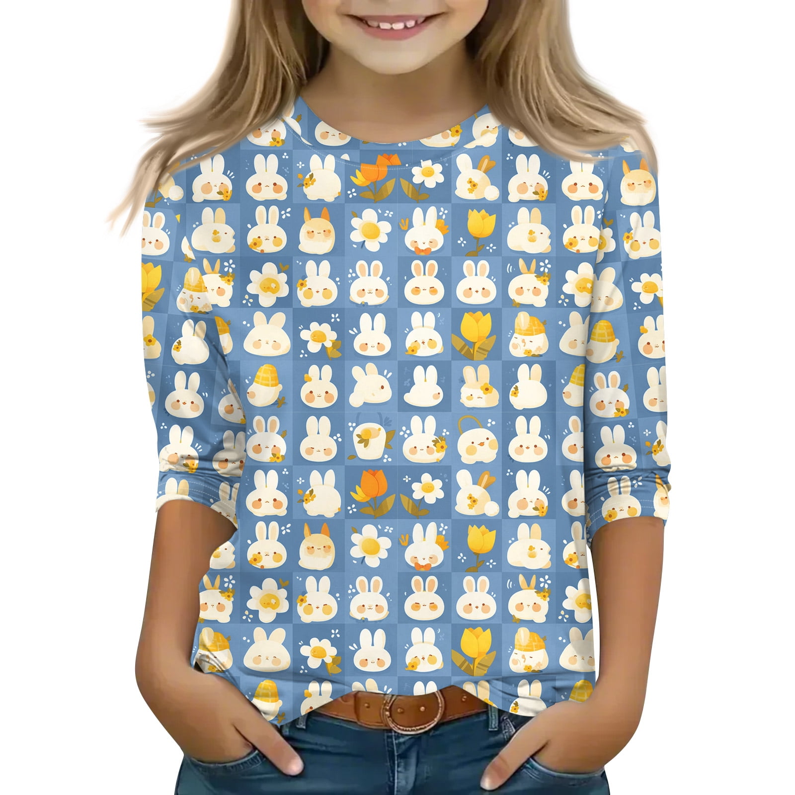 CCRFTGI Easter 3/4 Sleeve Girls Tops Size 7-8 Cute Bunny Rabbit T ...