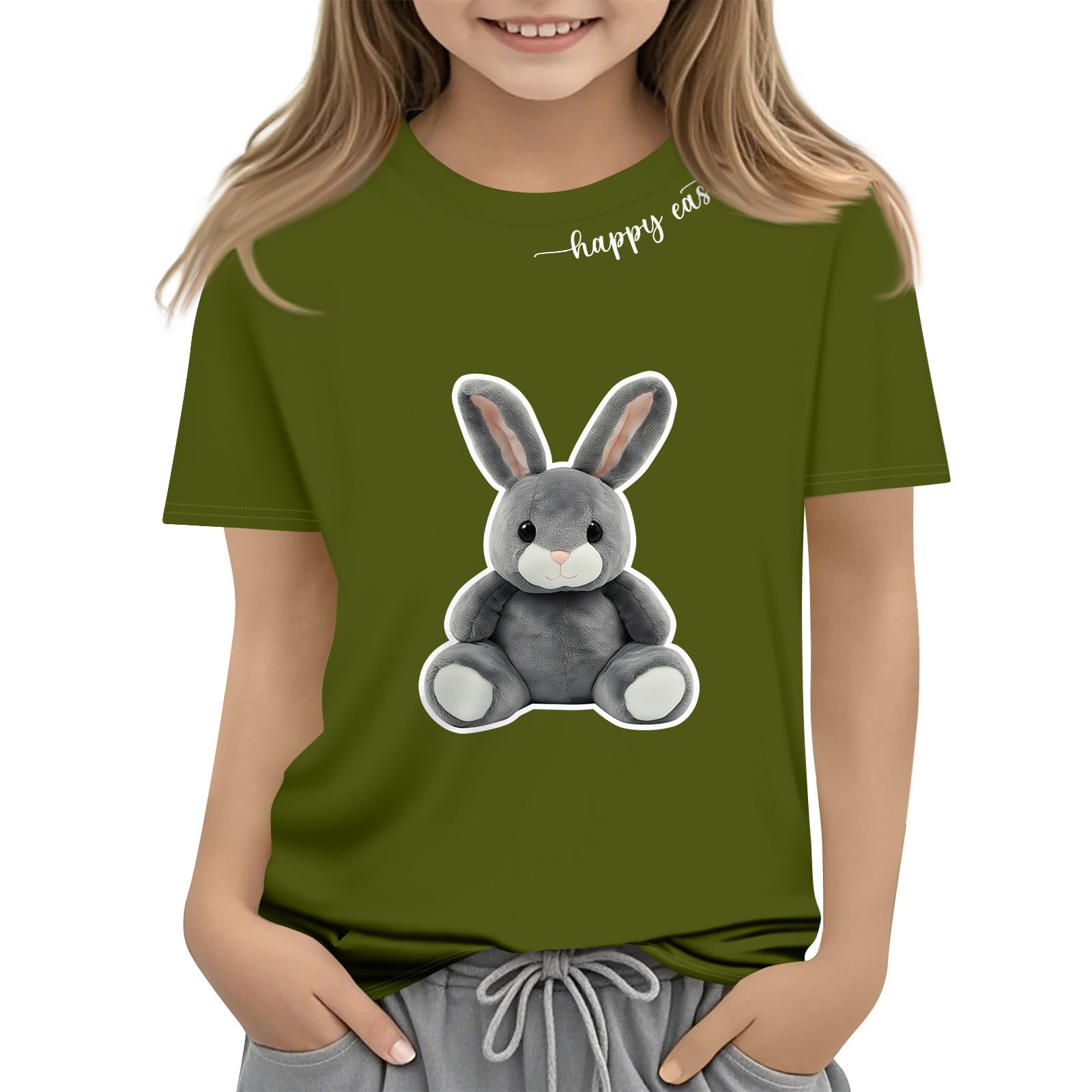 CCRFTGI Easter Cute Shirt Toddler Boy Size 12-13 Dark Green Bunny ...