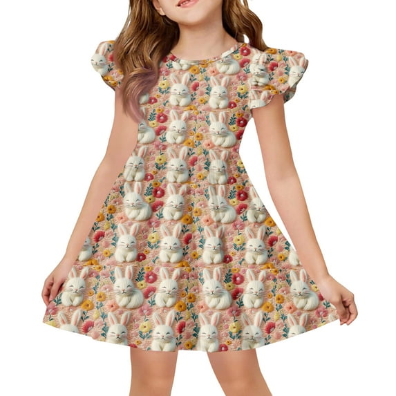 CCRFTGI Easter Dresses for Girls 10-12 Cute Bunny RabbiFlutter Sleeve ...