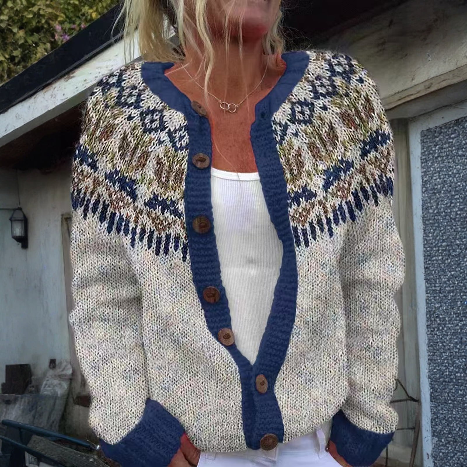 CCRFTGI Fair Isle Cardigan Sweaters for Women Fall Winter Vintage ...