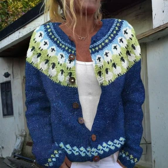 CCRFTGI Fair Isle Cardigan Sweaters for Women Fall Winter Vintage ...