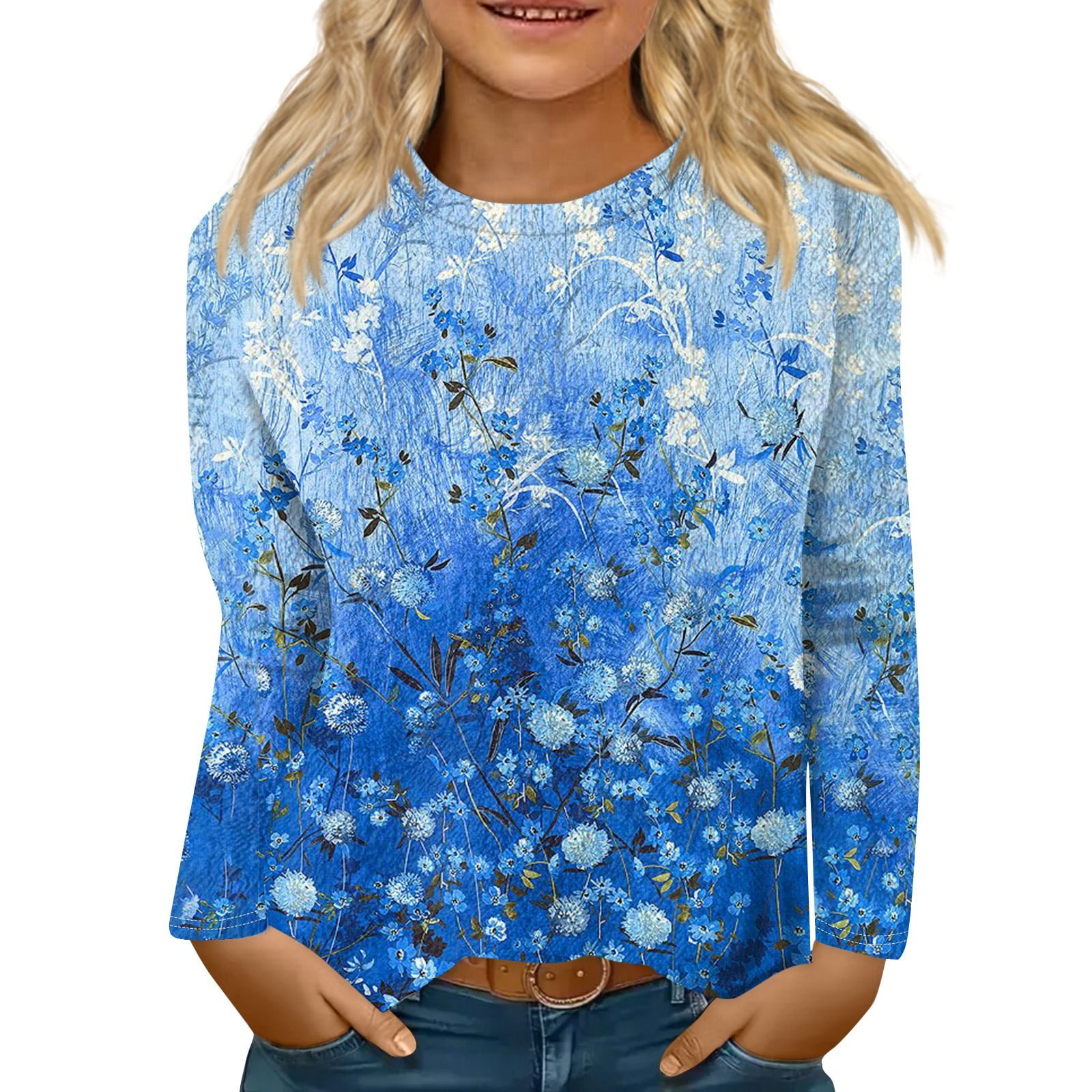 CCRFTGI Flannel Girls Tops Size 10-12 Long Sleeve Shirt Blue Kids ...