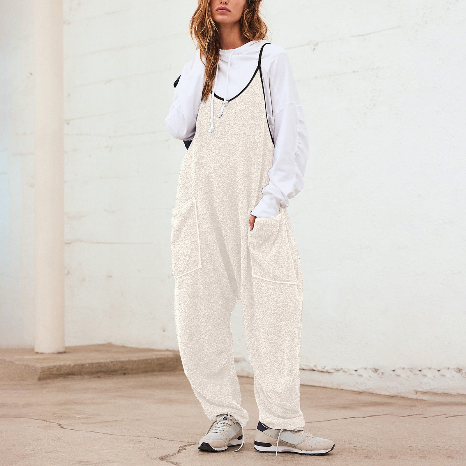 CCRFTGI Fleece Jumpsuit Women Warm Casual Fuzzy Overall Spaghetti Strap ...