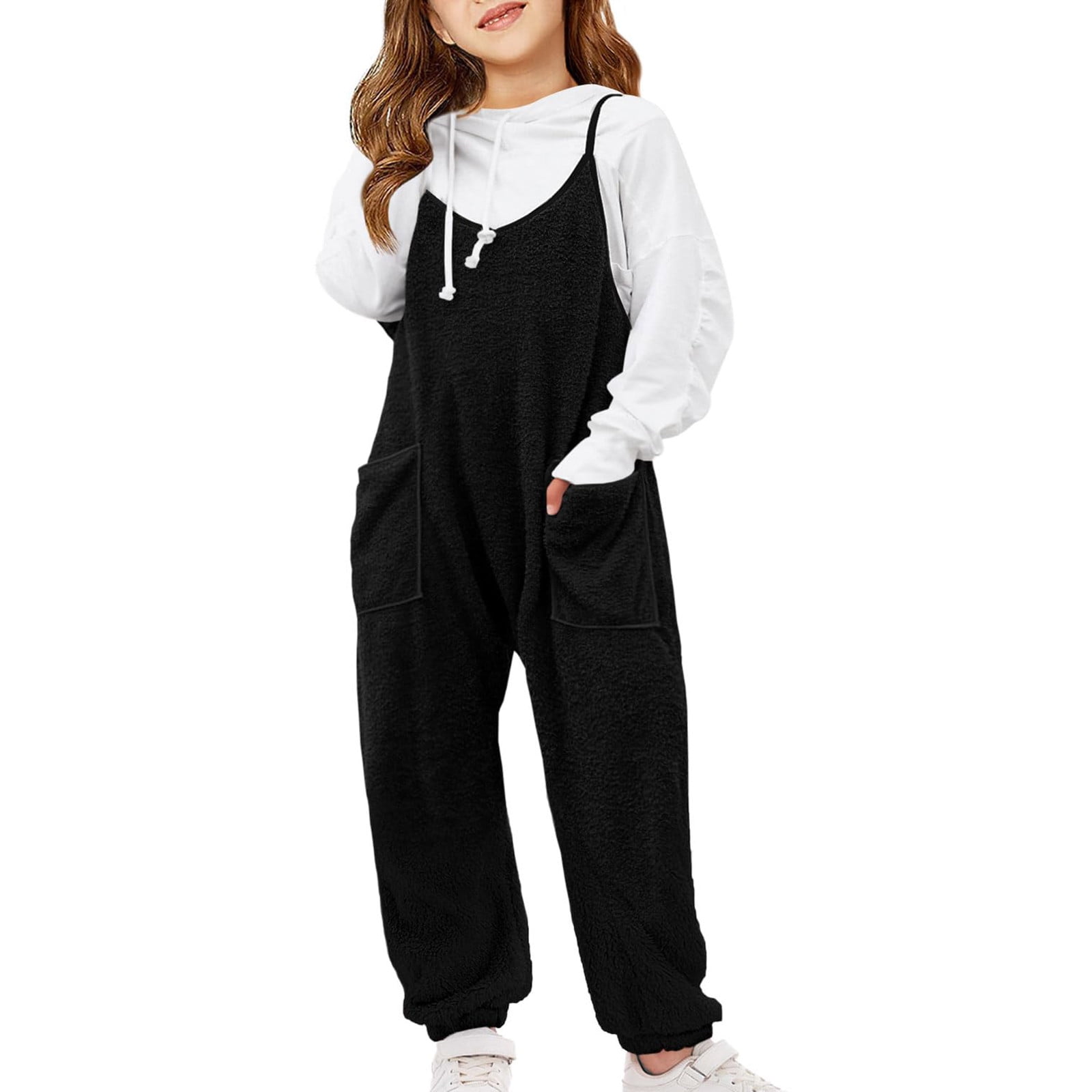 CCRFTGI Fleece Overalls for Girls Casual Cute Bib Overall Fall Winter ...