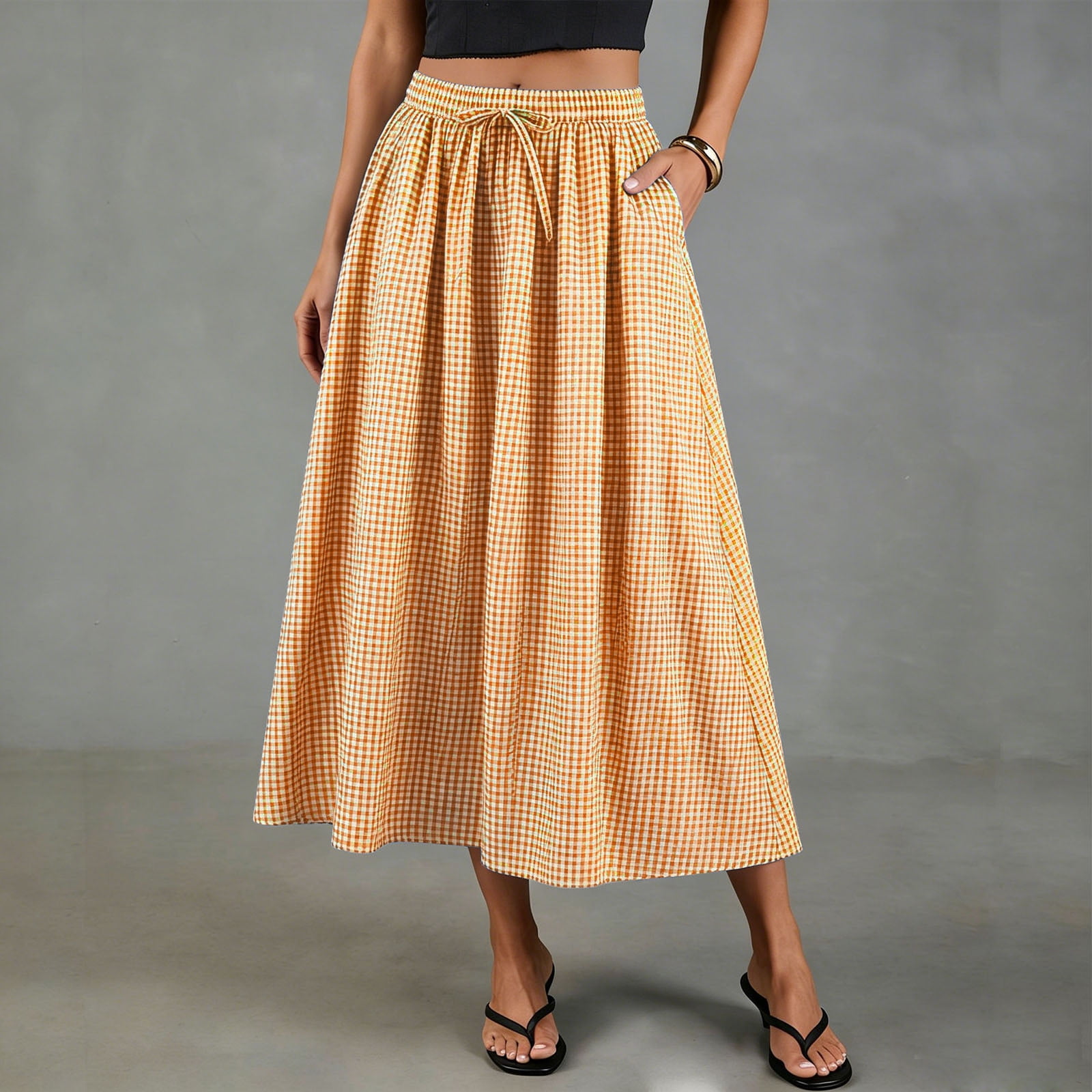 CCRFTGI Gingham Maxi Skirts for Women Fashion Casual A Line High Waist ...