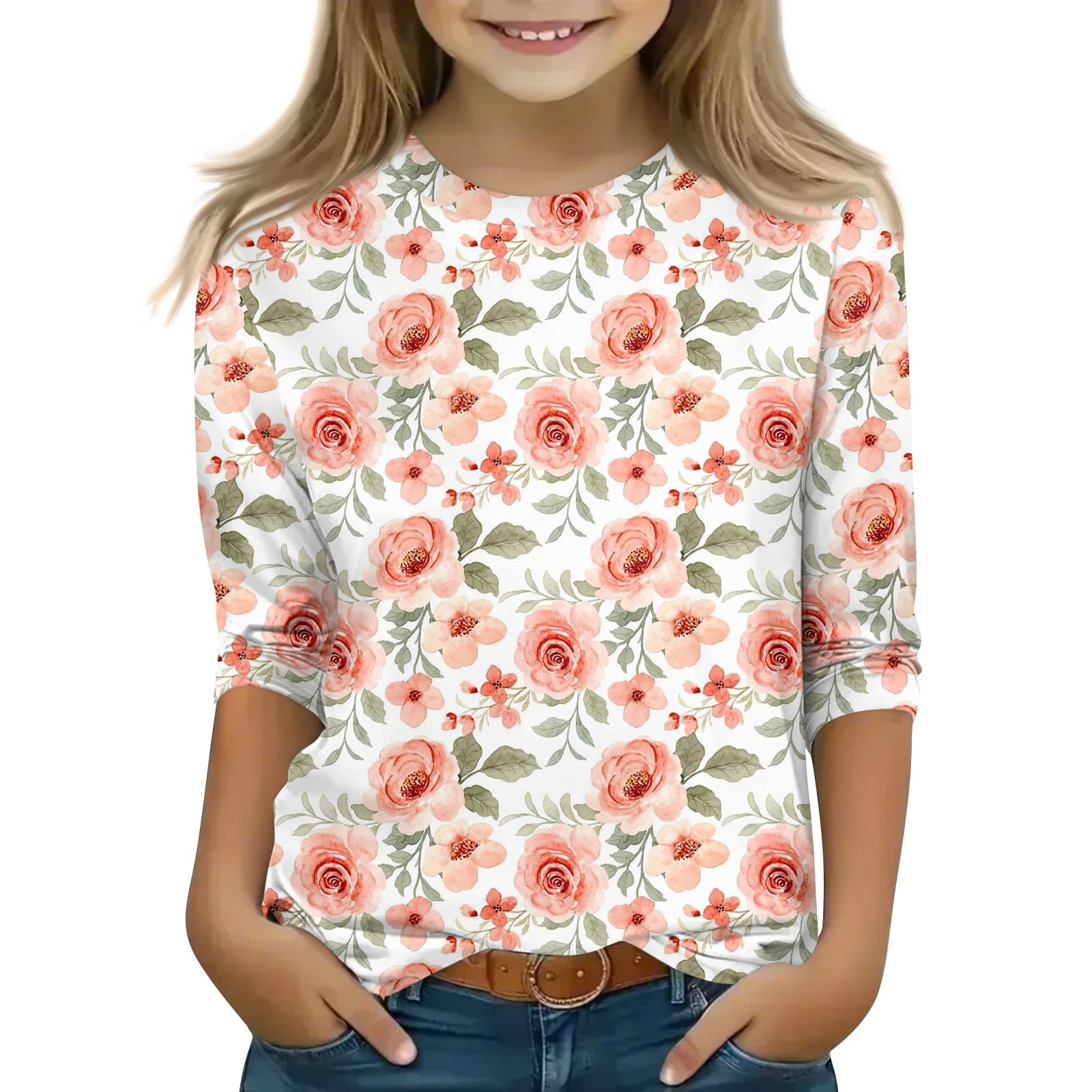 CCRFTGI Girl Clothes Size 14 Sale Floral Printed 3/4 Length Sleeve ...