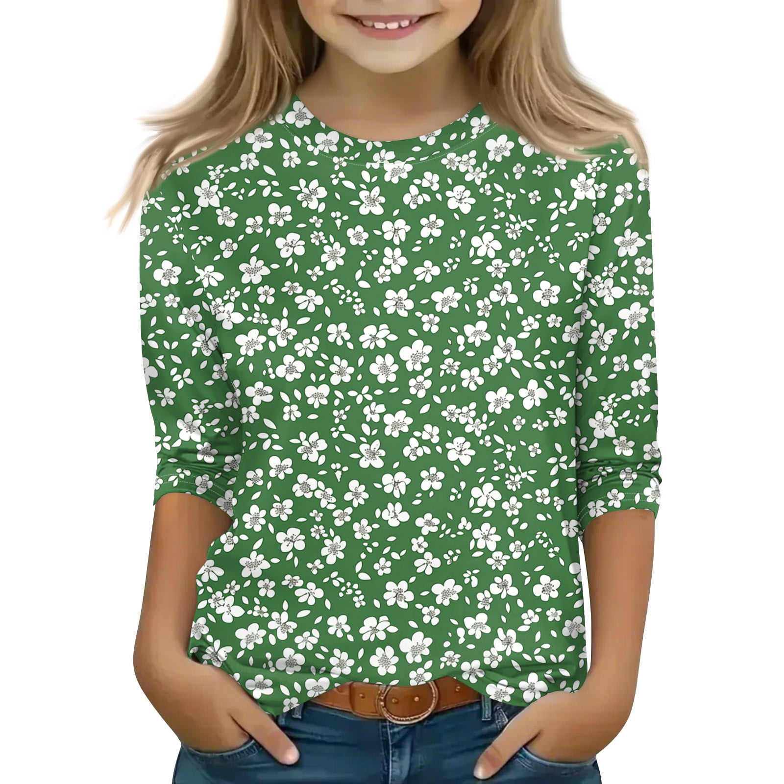 CCRFTGI Girl Clothes Size 14 Sale Floral Printed 3/4 Sleeve Tween Girls ...