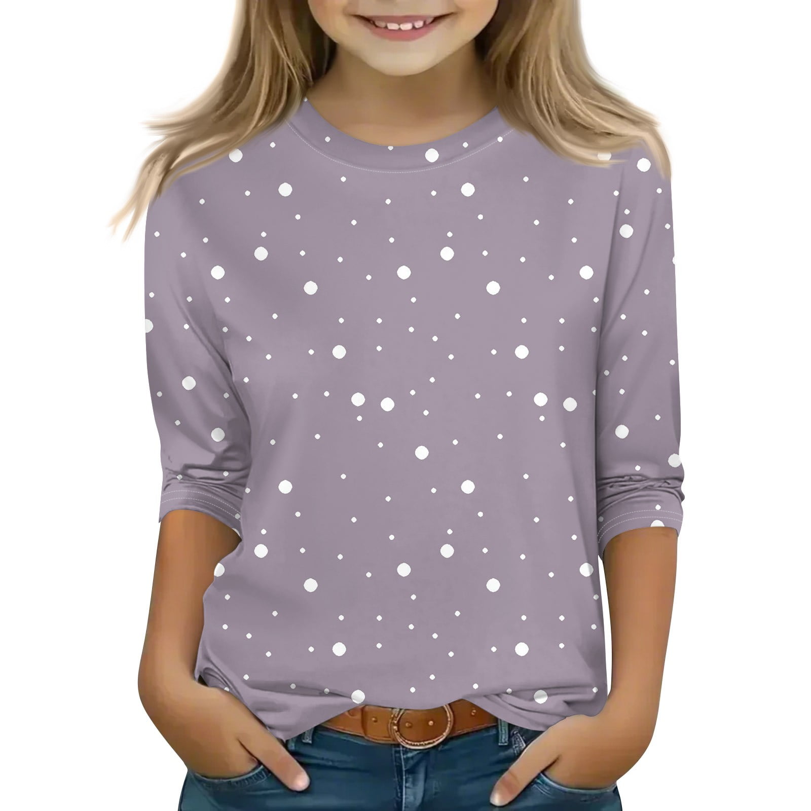 CCRFTGI Girl Shirts Tween Size 10-11 Polka Dot Graphic 3/4 Sleeve Tween ...