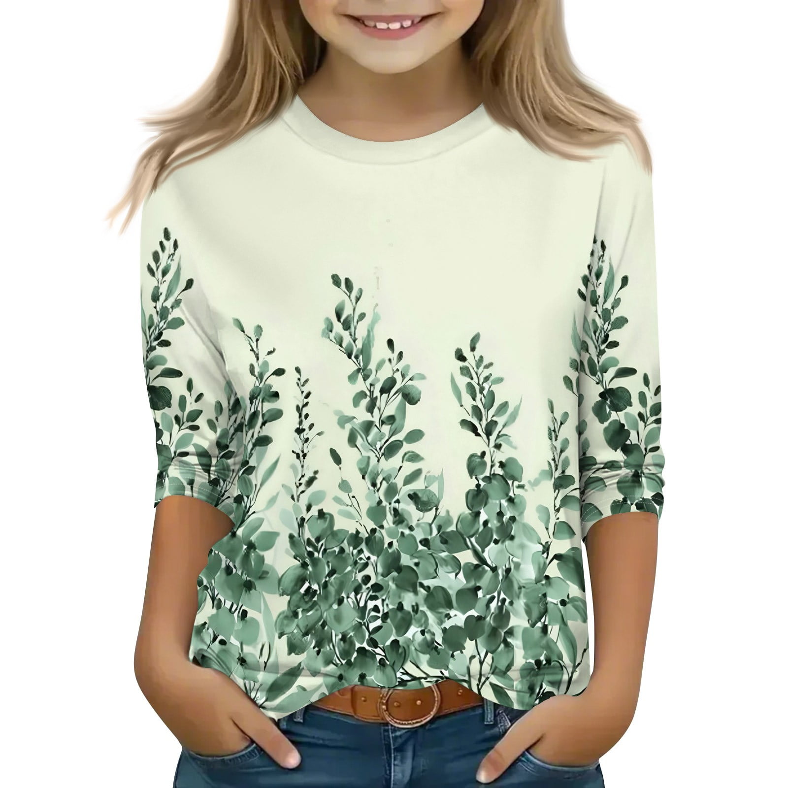 CCRFTGI Girls 12-14 Clothes Leaf Printed 3/4 Length Sleeve Tween Girls ...