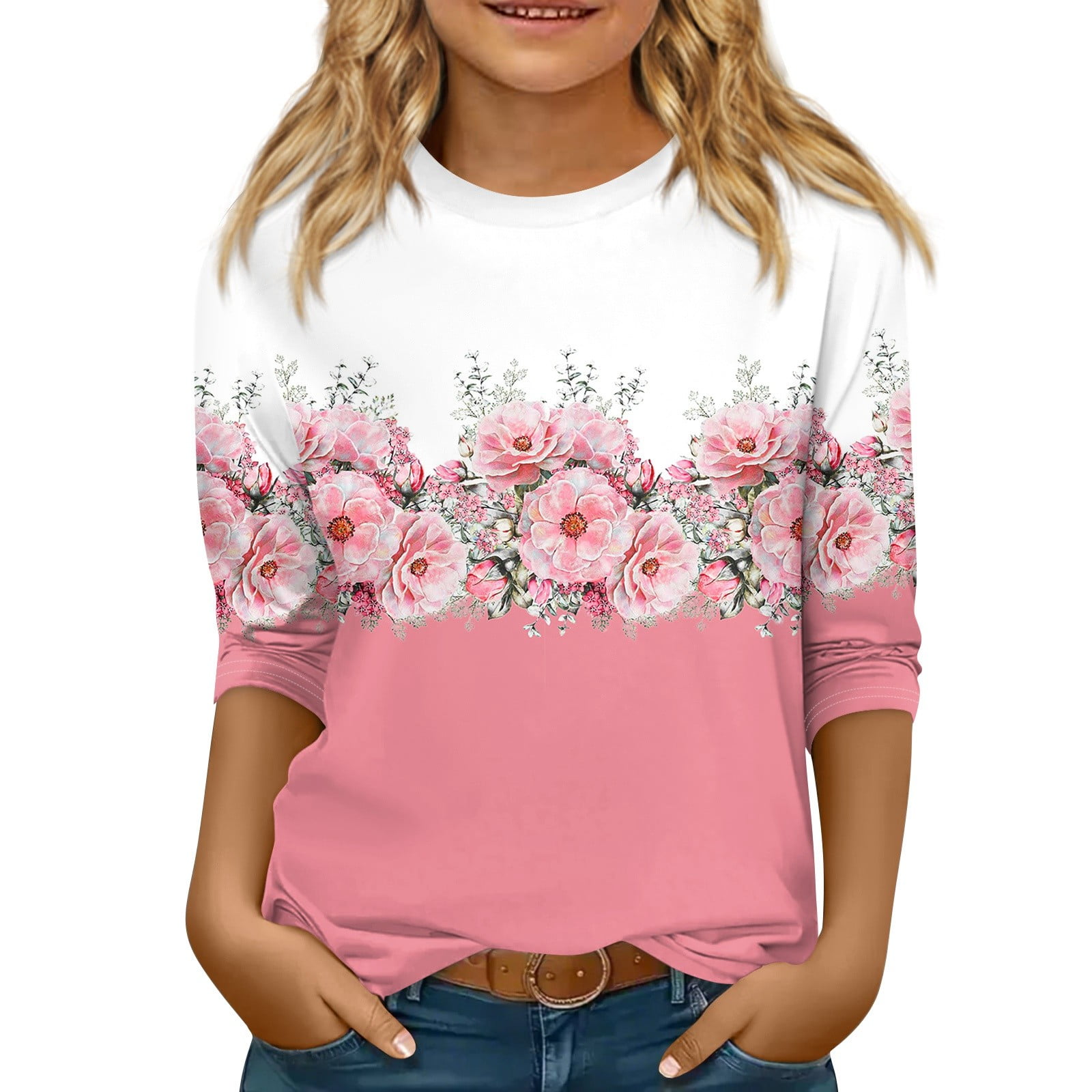 CCRFTGI Girls 3/4 Length Sleeve Shirt Spring Trendy Basic Shirts Size ...