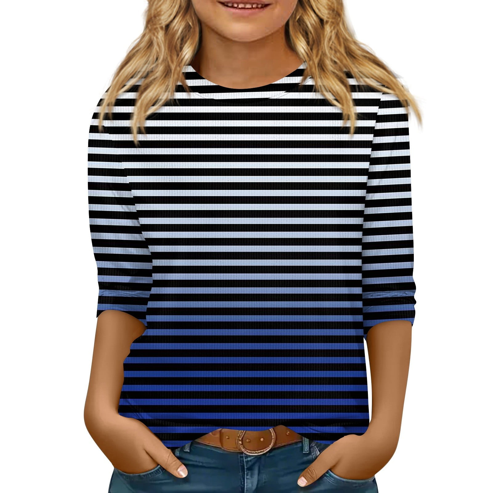 CCRFTGI Girls 3/4 Sleeve Shirts Fall Cute Dark Blue Shirts Kids ...