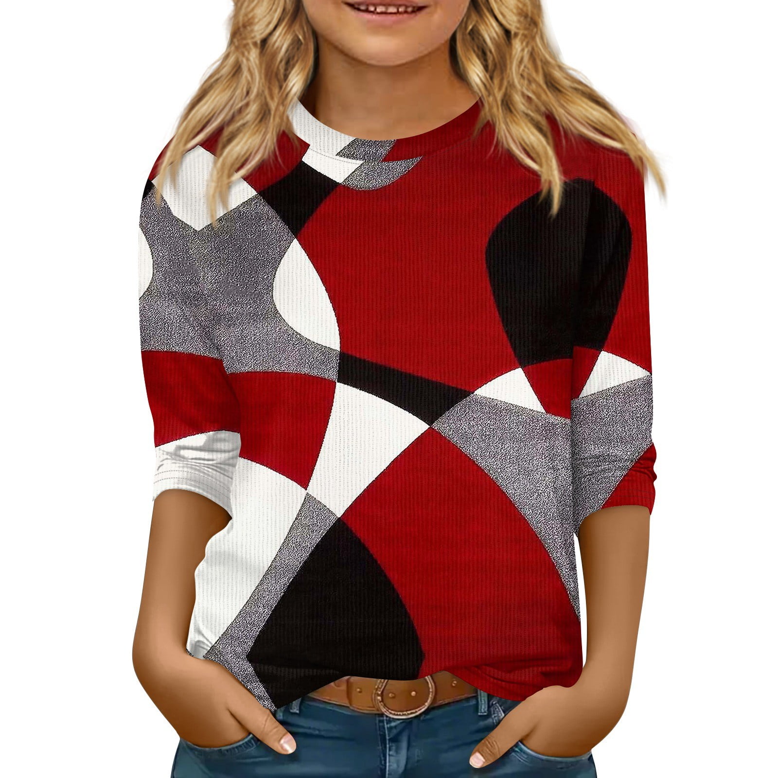 CCRFTGI Girls 3/4 Sleeve Shirts Fall Cute Red Shirts Size 13-14 Kids ...