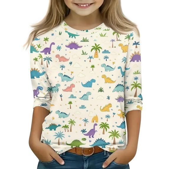 CCRFTGI Girls 3/4 Sleeve Shirts Kids Tween Girls Trendy Dino Prints ...