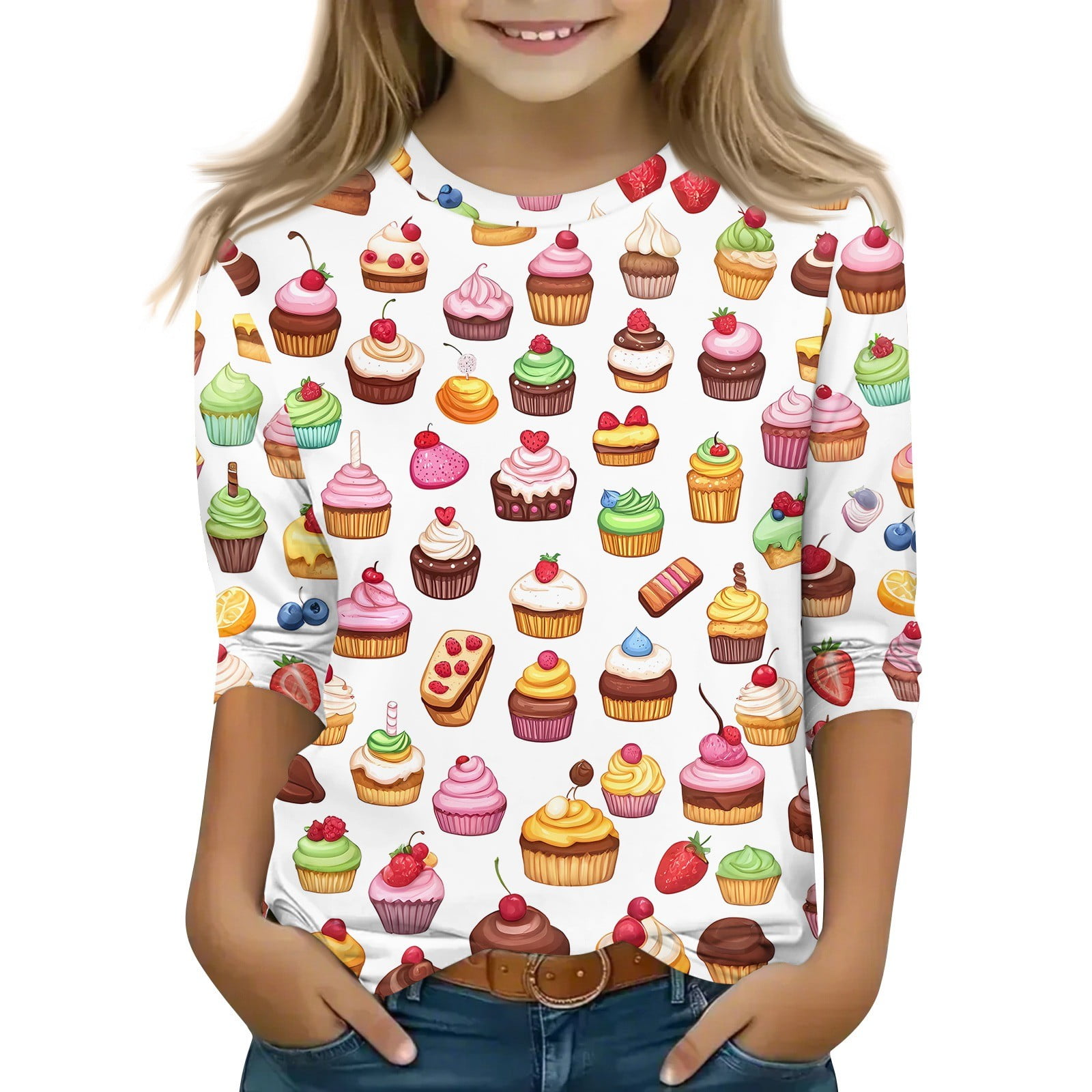 CCRFTGI Girls 3/4 Sleeve Shirts Size 10-12 Funny Graphics Pullover ...